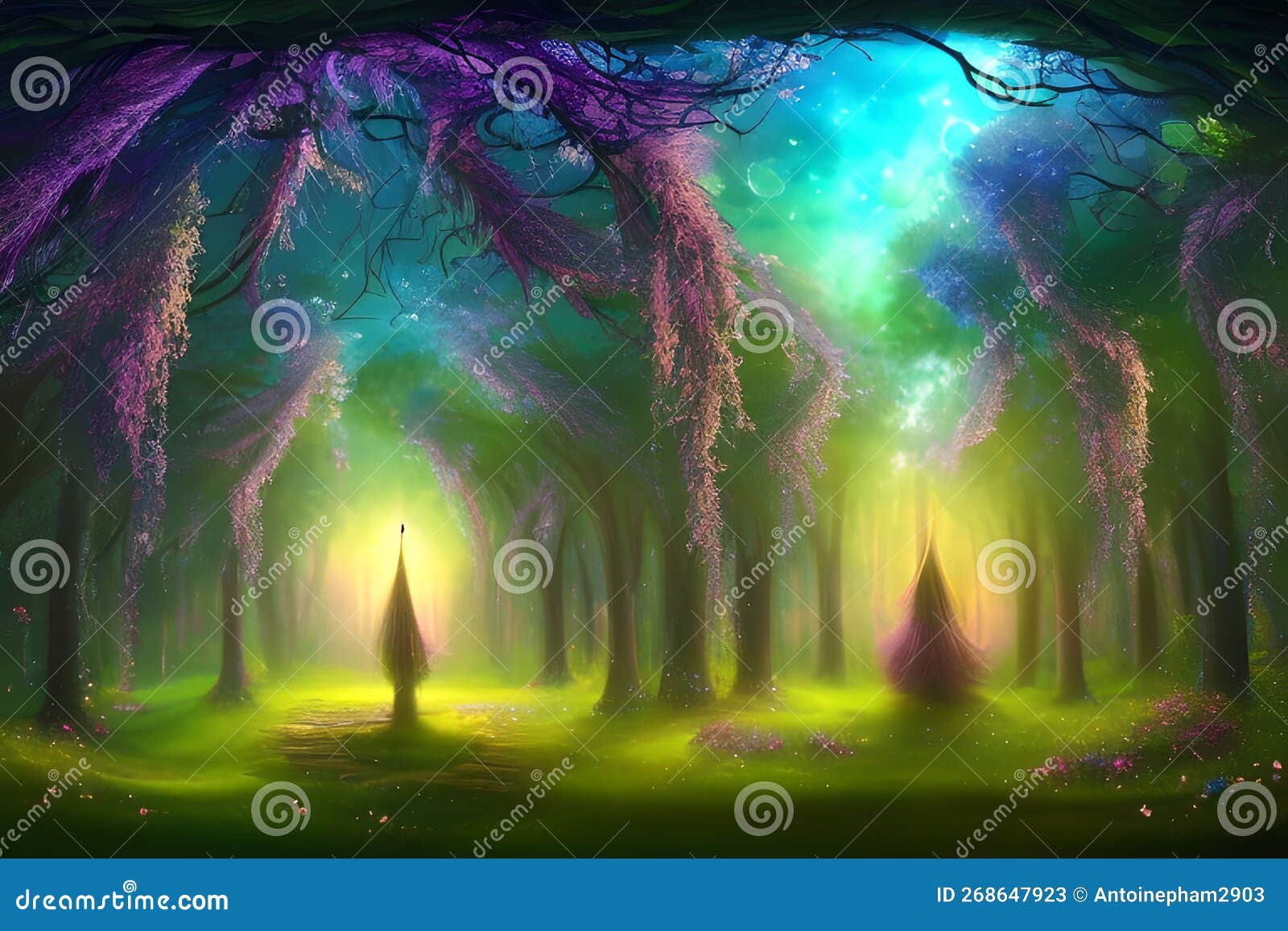 Beautiful Night Sky Shining through Canopy of Trees Stock Illustration ...
