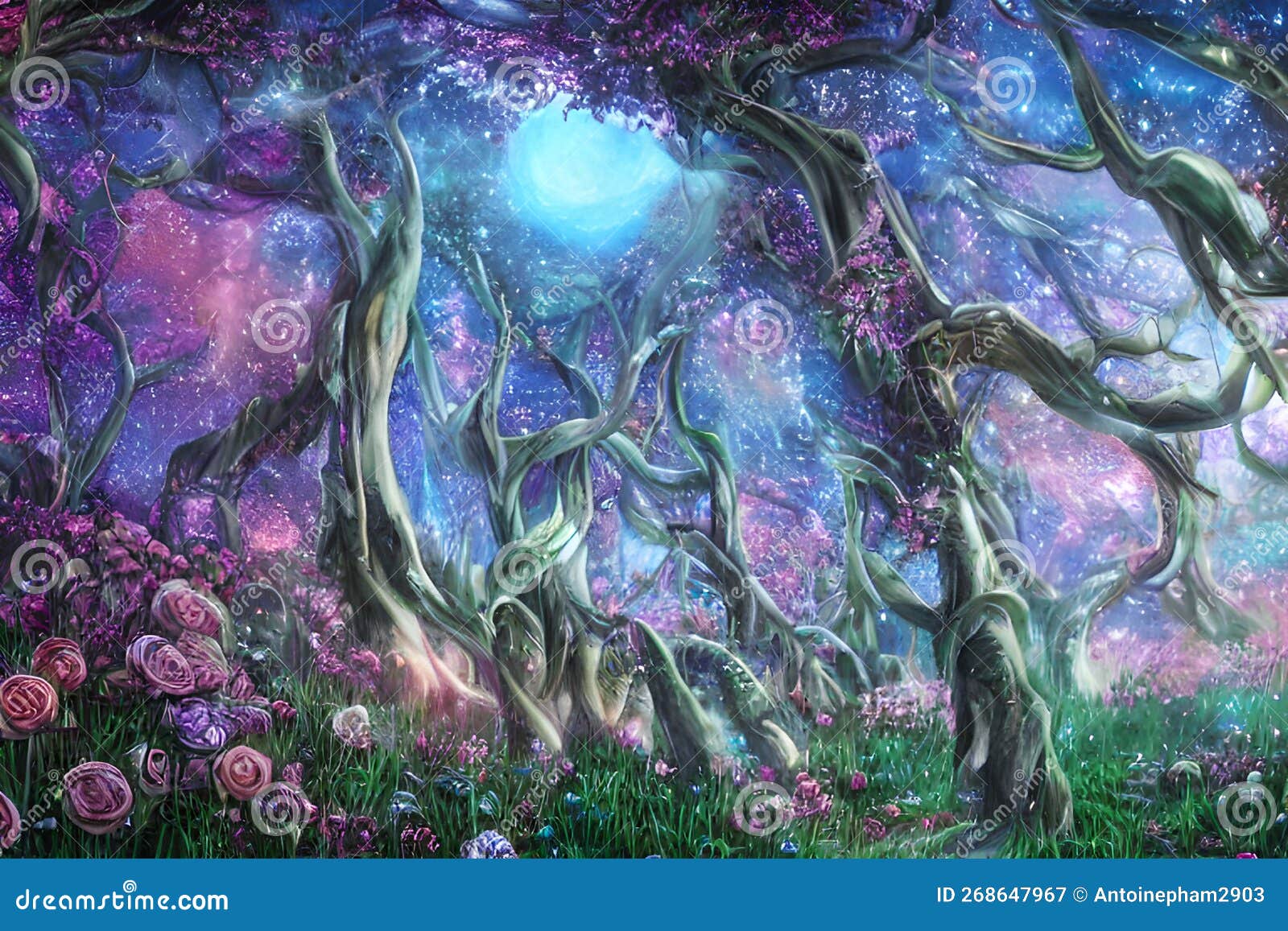 Beautiful Night Sky Shining through Canopy of Trees Stock Illustration ...