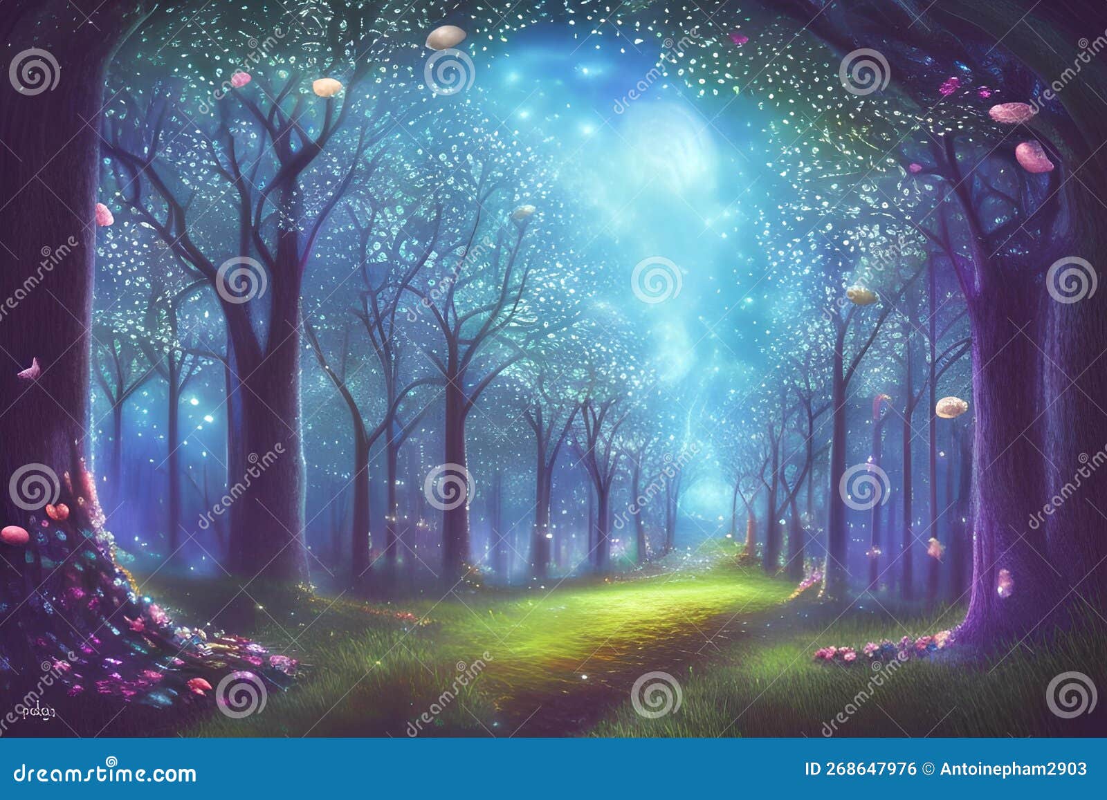 Beautiful Night Sky Shining through Canopy of Trees Stock Illustration ...