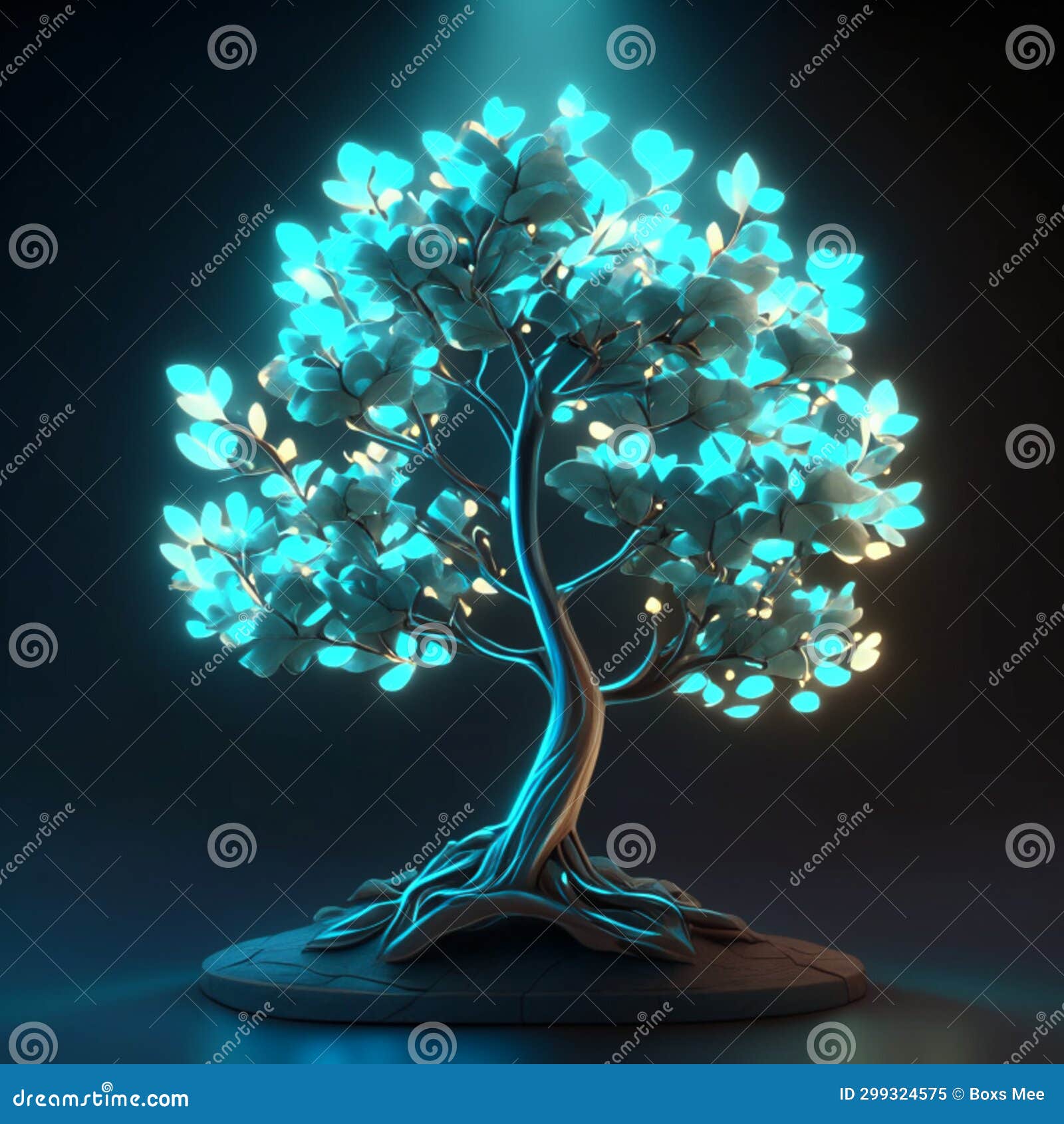 Fantasy Tree with Blue Lights. 3D Illustration. 3D Rendering Stock ...