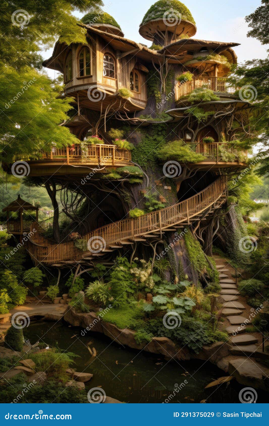 Fantasy Tree House. Fairytale Fantasy Landscape, Tree House Stock ...