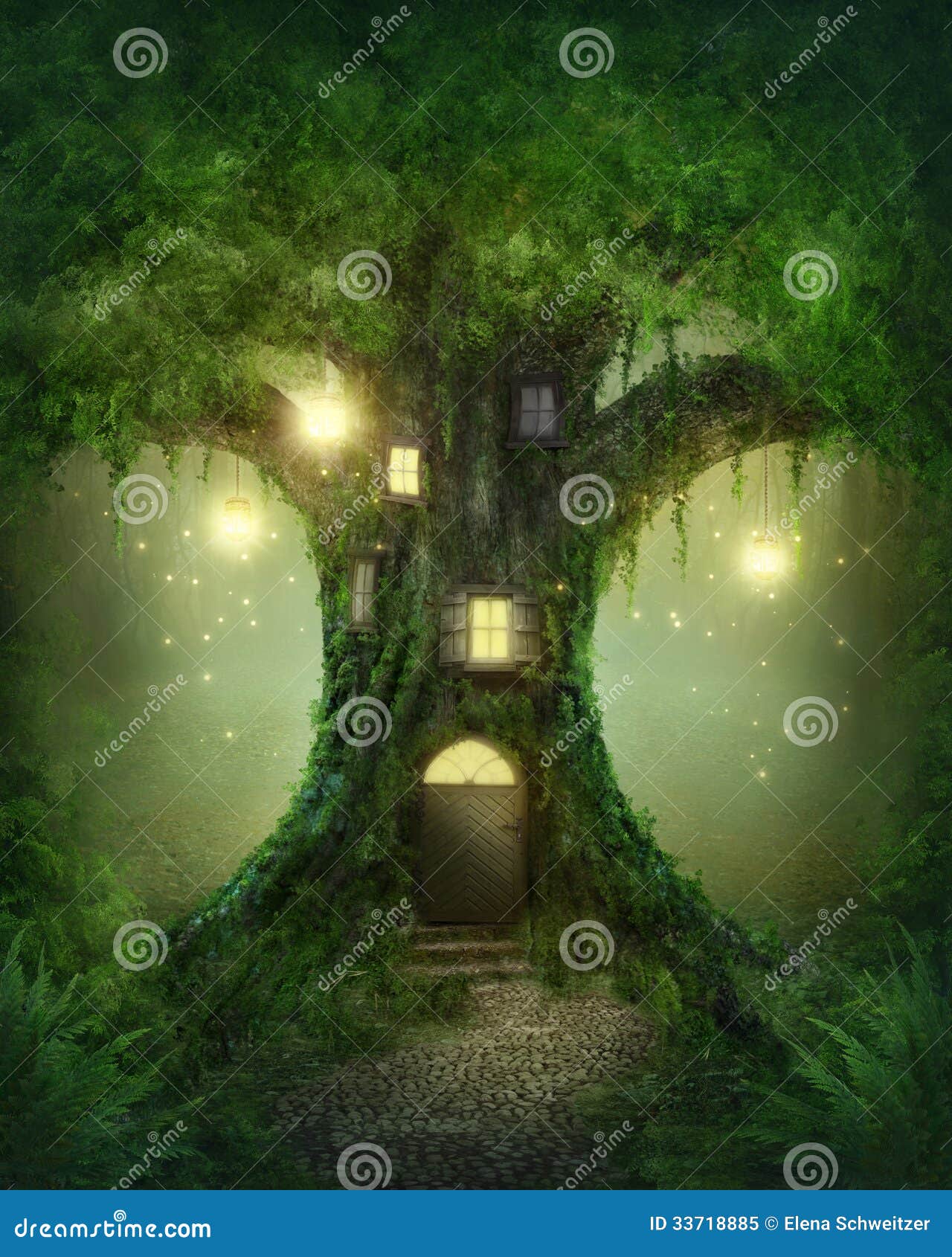 Fantasy tree house stock image. Image of dark, imagine - 33718885