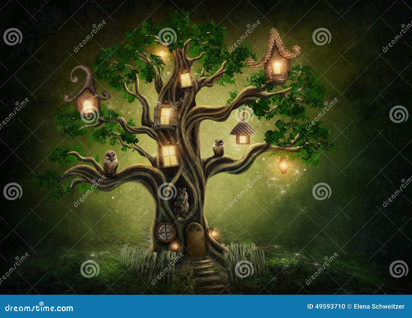 Fantasy tree house stock photo. Image of dramatic, dark - 49593710