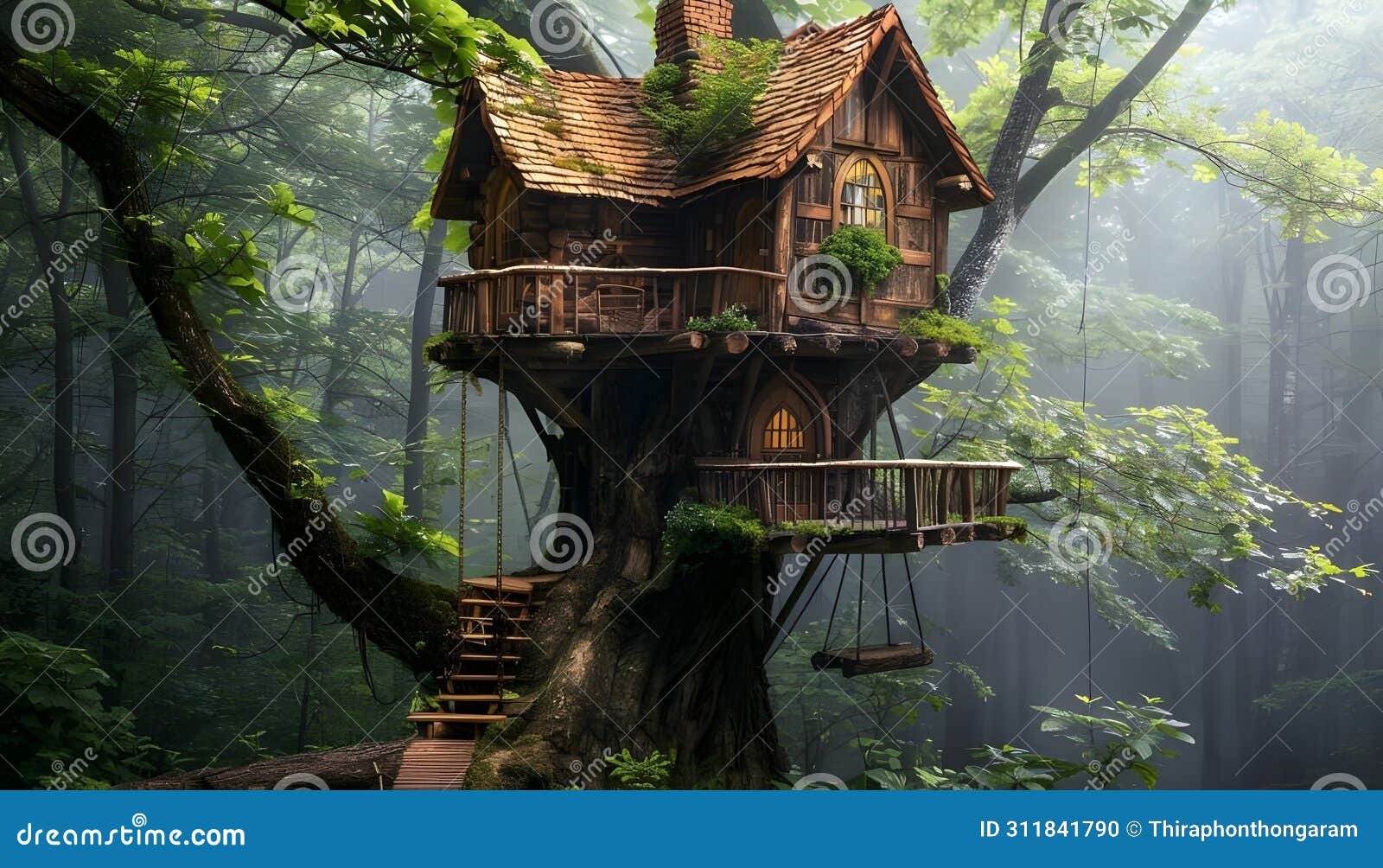 Tree house in forest stock illustration. Illustration of nature - 311841790
