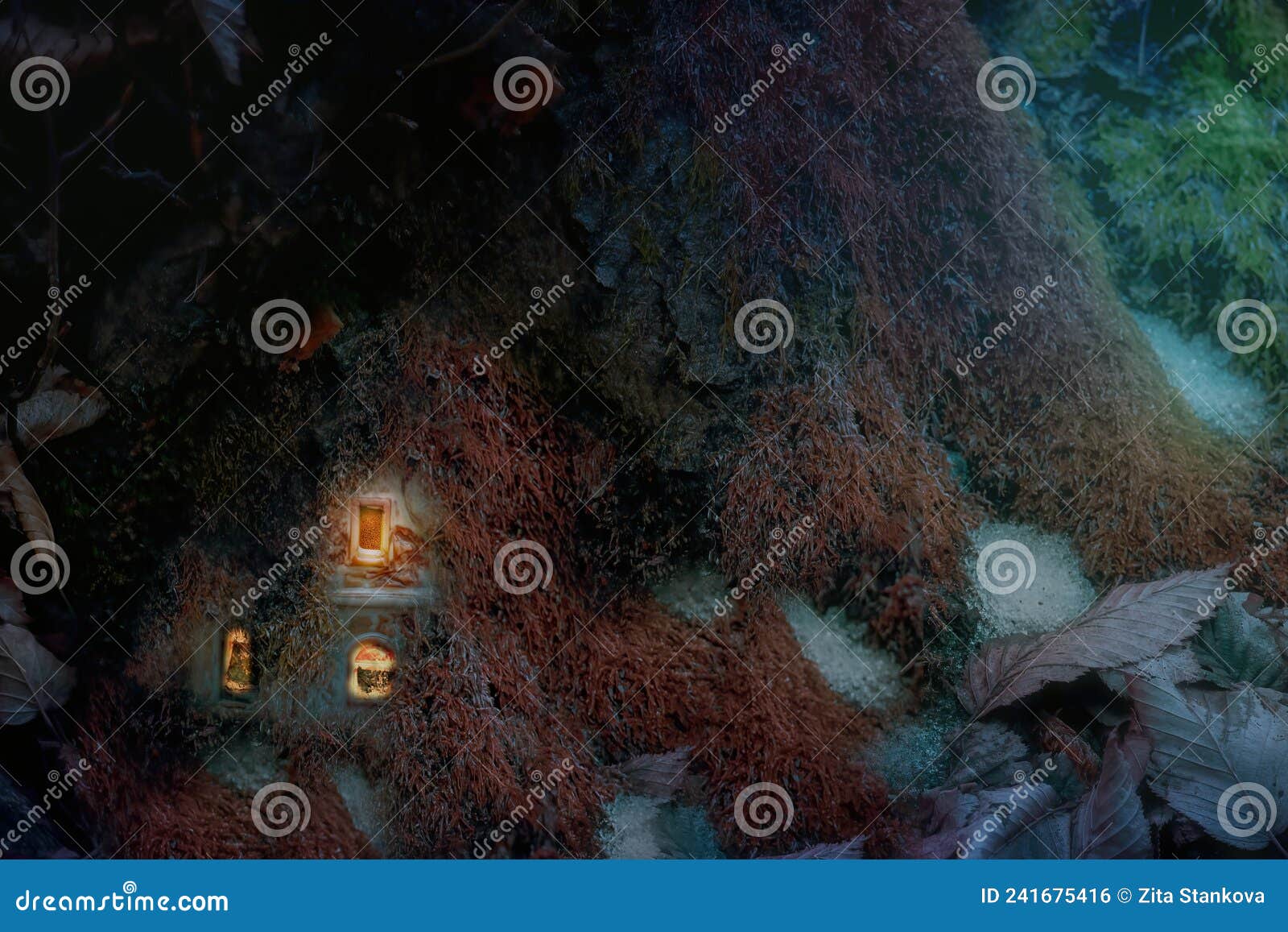 Fantasy Tree House Hidden the Winter Forest Stock Photo - Image of ...