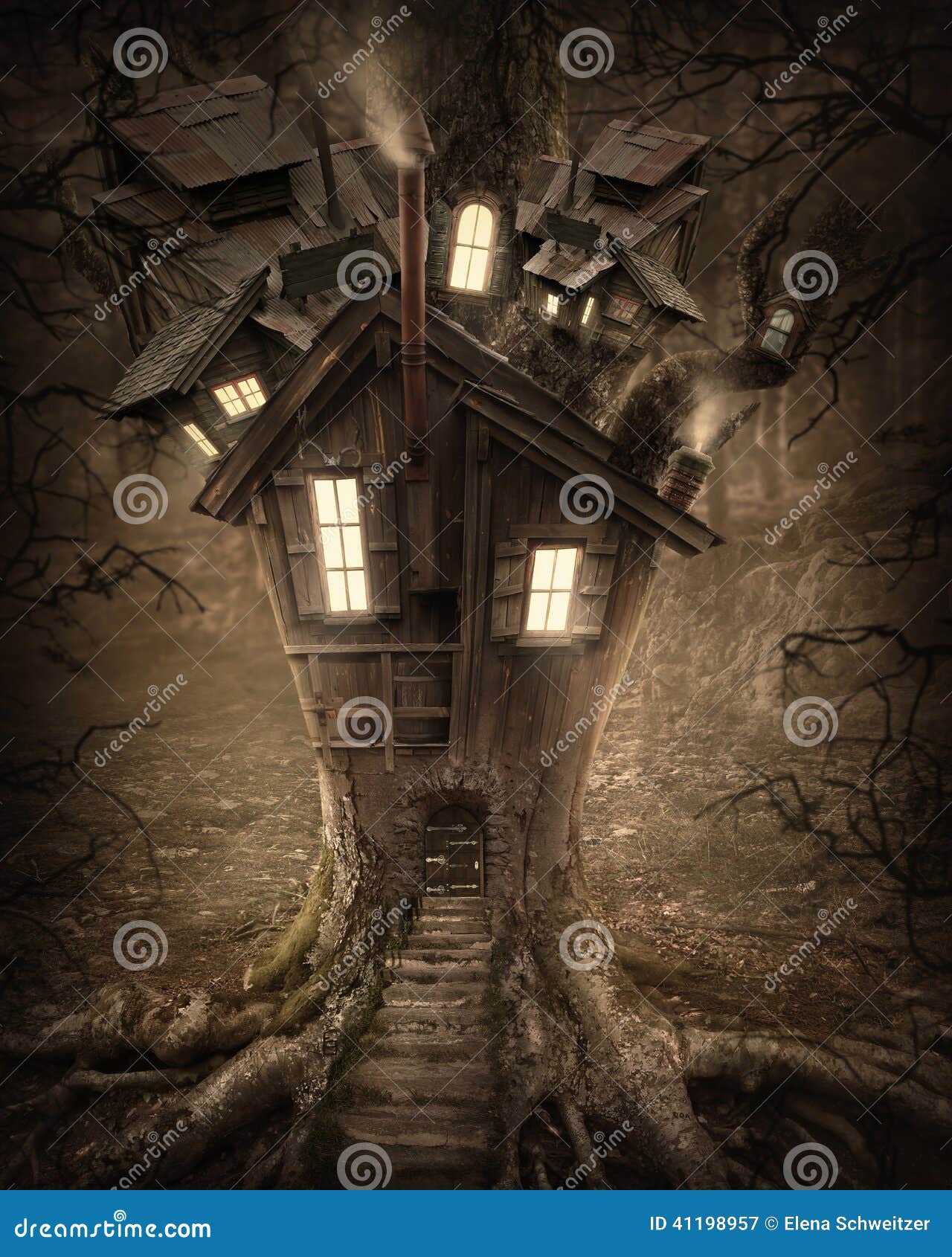 Fantasy tree house stock image. Image of forest, leaves - 41198957