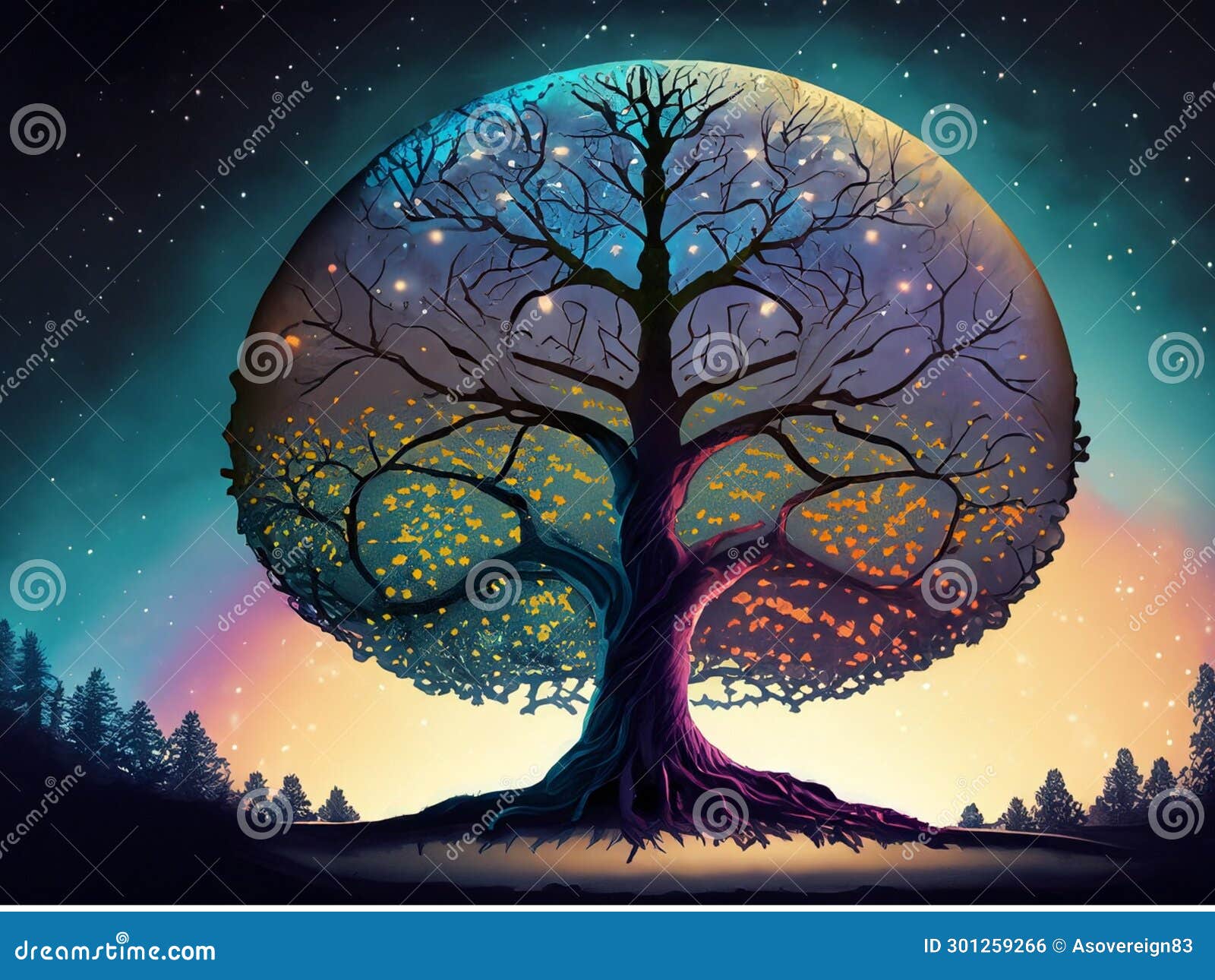 Fantasy Tree with Many Colors Stock Photo - Image of fantasy, branches ...
