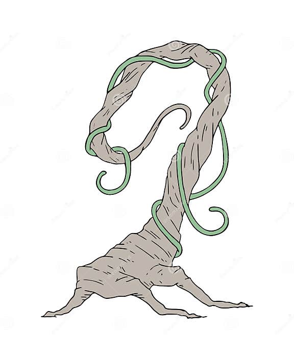 Fantasy tree trunk draw stock vector. Illustration of roots - 215472285