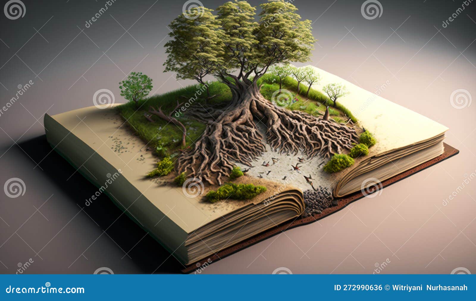 Fantasy Trees and Ground Above the Book Illustration Image Stock ...