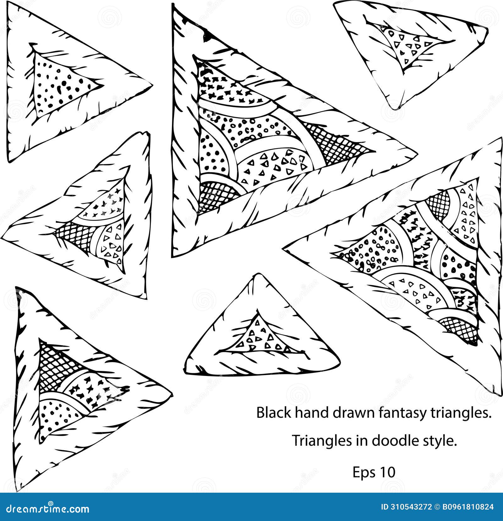 Fantasy Triangles in Hand-drawing Style. Patterns and Dots. Set of ...