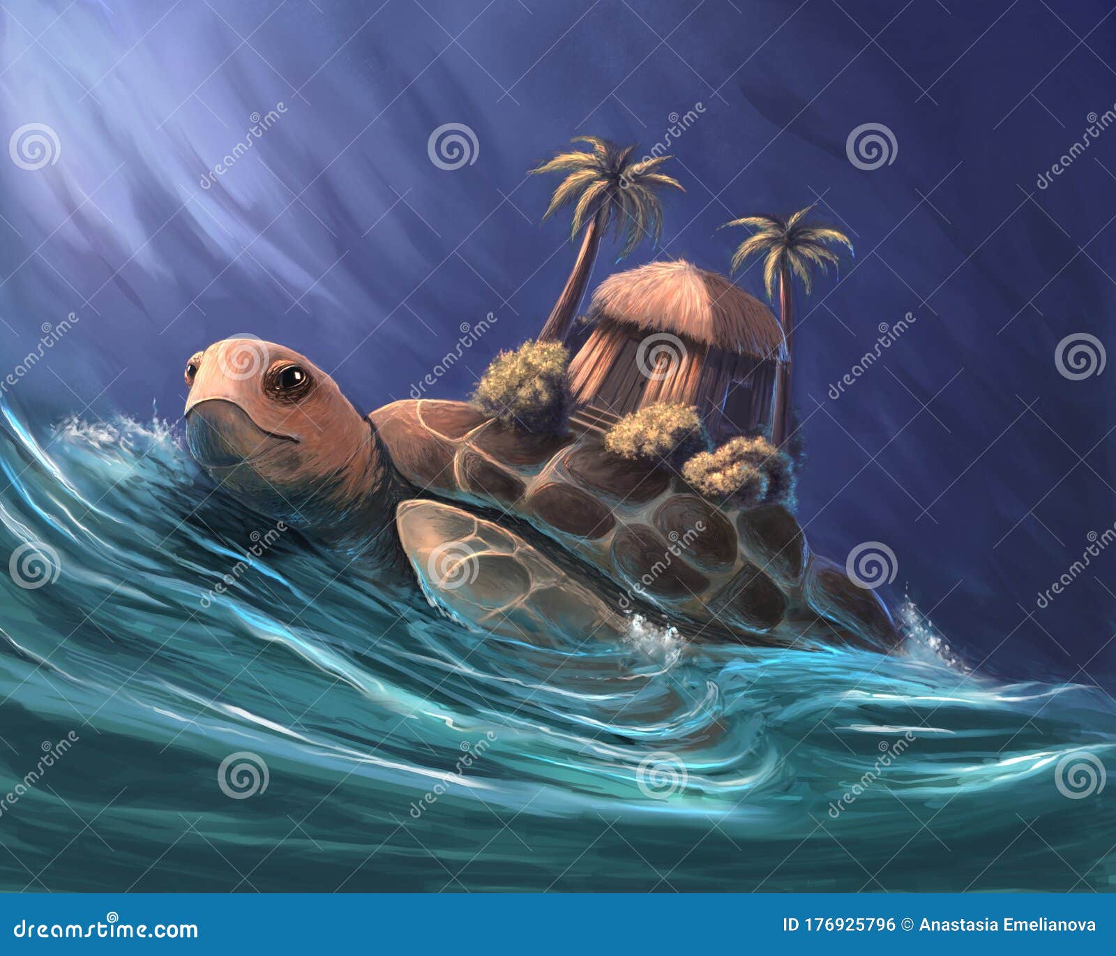 Fantasy turtle in water stock illustration. Illustration of coast ...