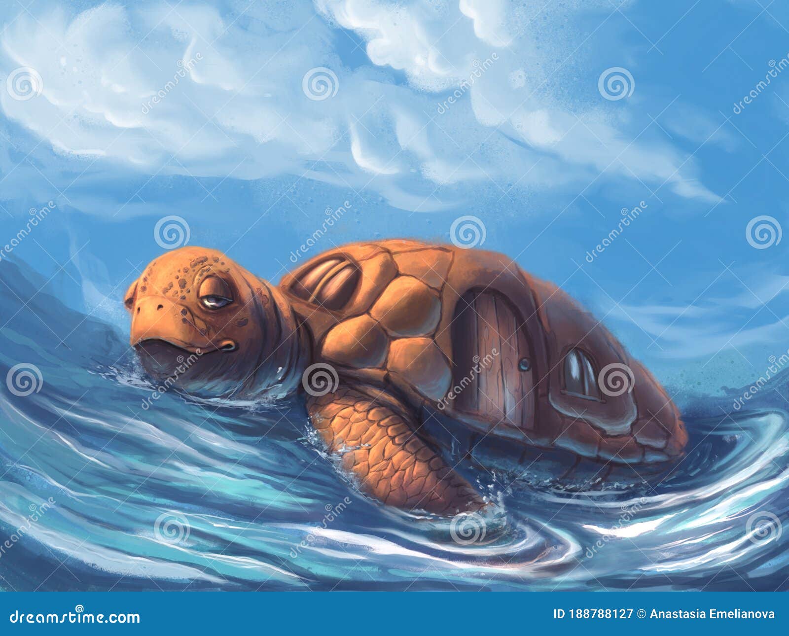 Fantasy Turtle in the Water Stock Illustration - Illustration of home ...