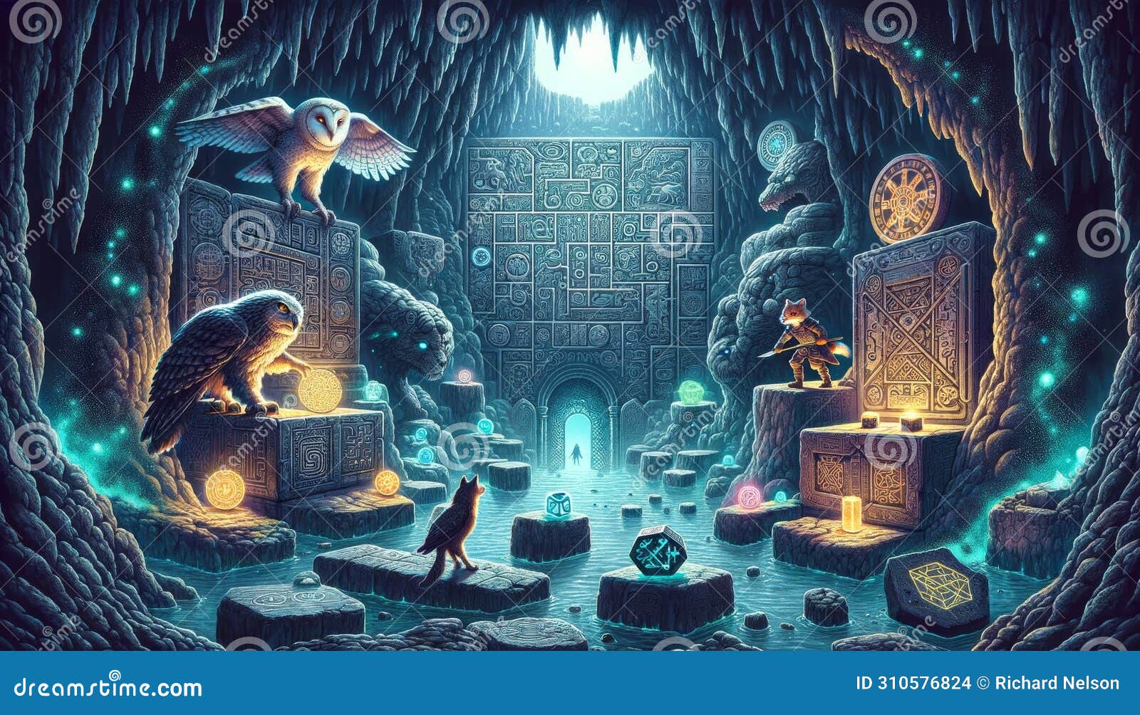 Fantasy Underground Cave with Magical Creatures and Artifacts Stock ...