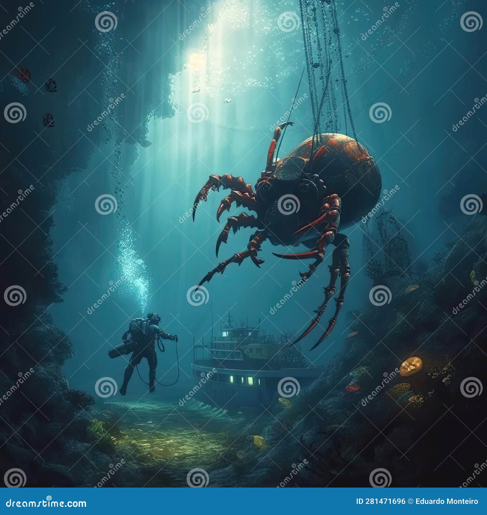Fantasy Underwater Robot in the Ocean Stock Illustration - Illustration ...