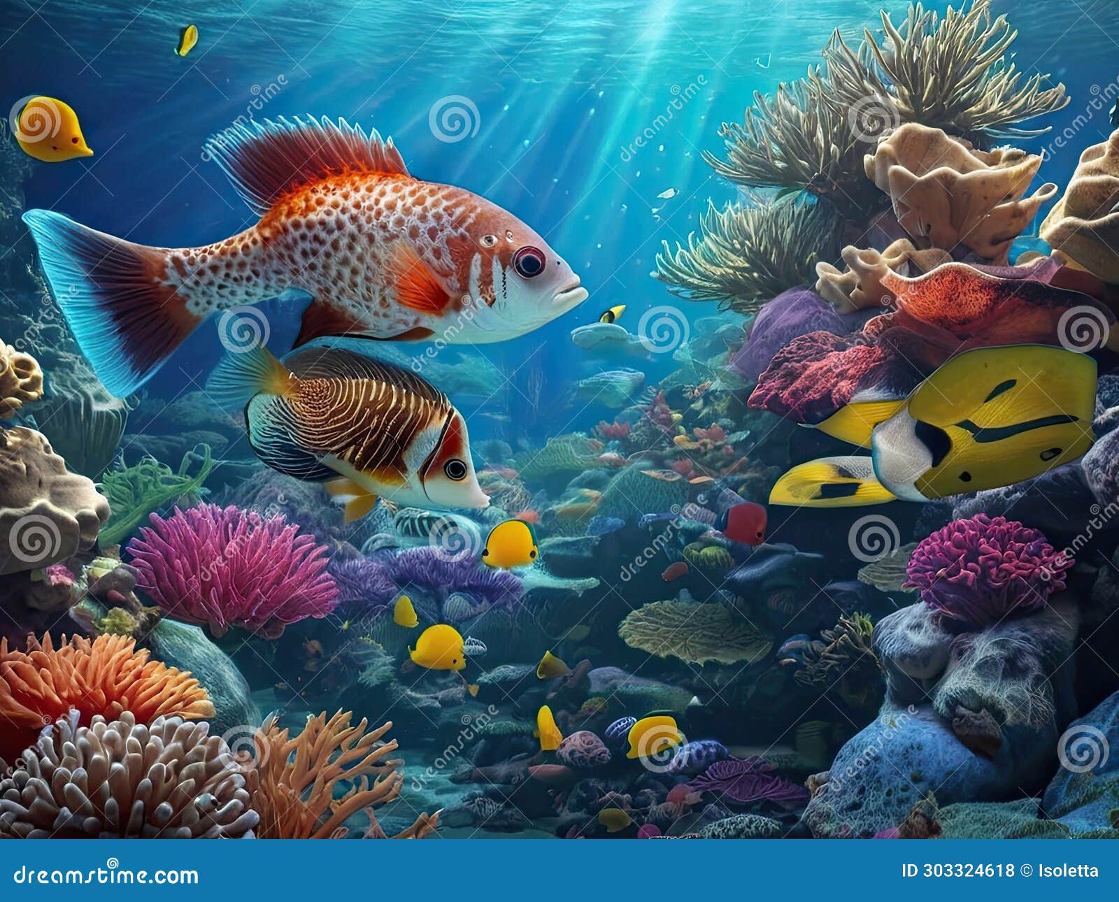 Fantasy Underwater World with Swimming Exotic Fish Stock Photo - Image ...