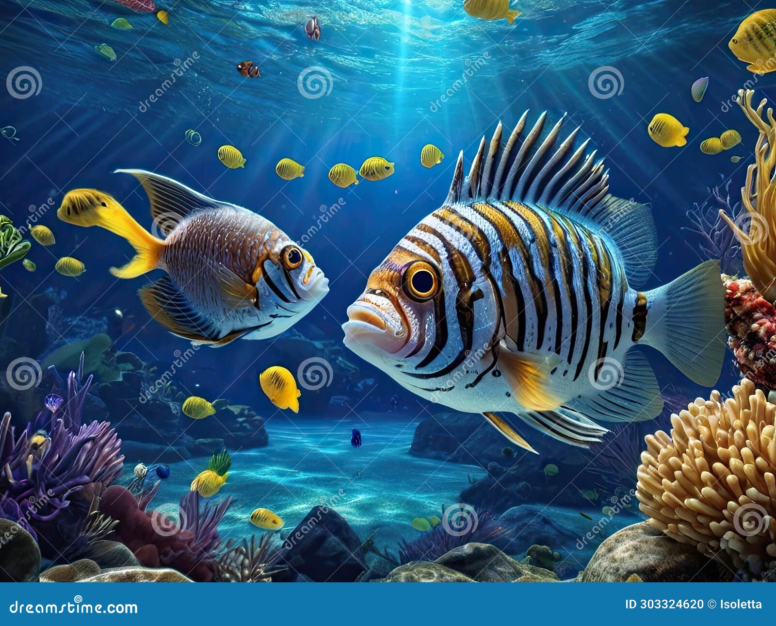 Fantasy Underwater World with Swimming Exotic Fish Stock Photo - Image ...