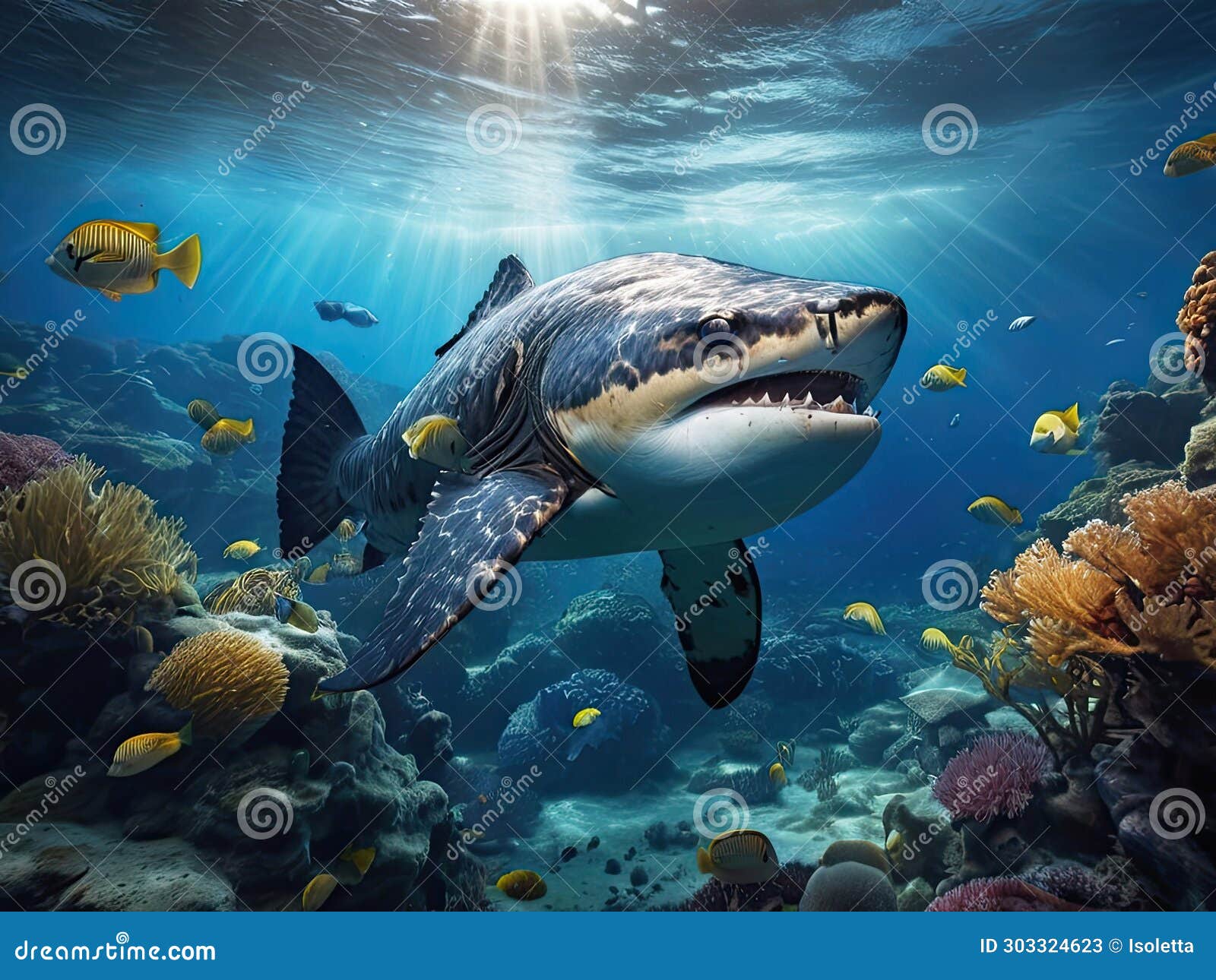Fantasy Underwater World with Swimming Exotic Fish Stock Image - Image ...