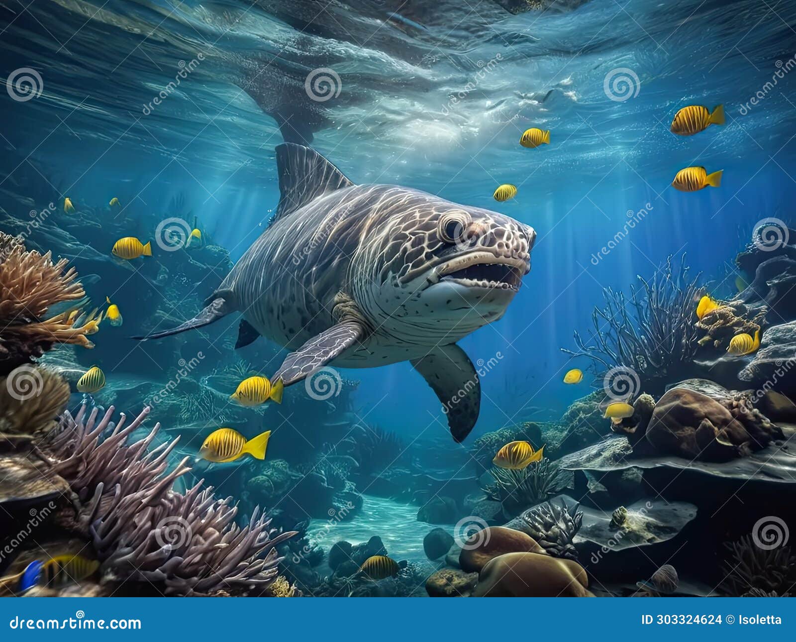 Fantasy Underwater World with Swimming Exotic Fish Stock Photo - Image ...