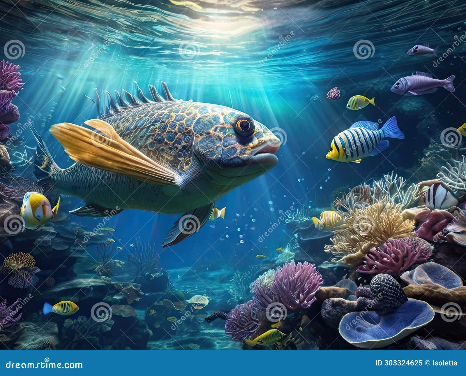Fantasy Underwater World with Swimming Exotic Fish Stock Image - Image ...