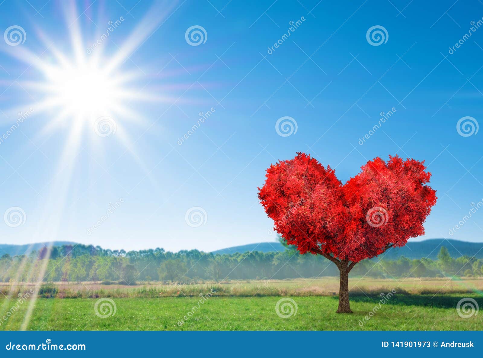 Fantasy Valentines Landscape with Red Tree Stock Image - Image of plant ...