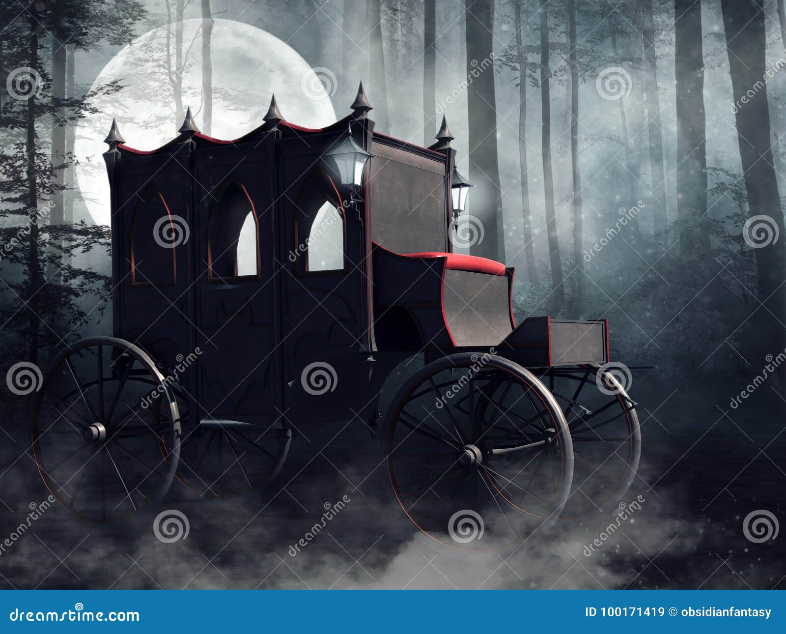 Vampire Carriage in a Dark Forest Stock Illustration - Illustration of ...