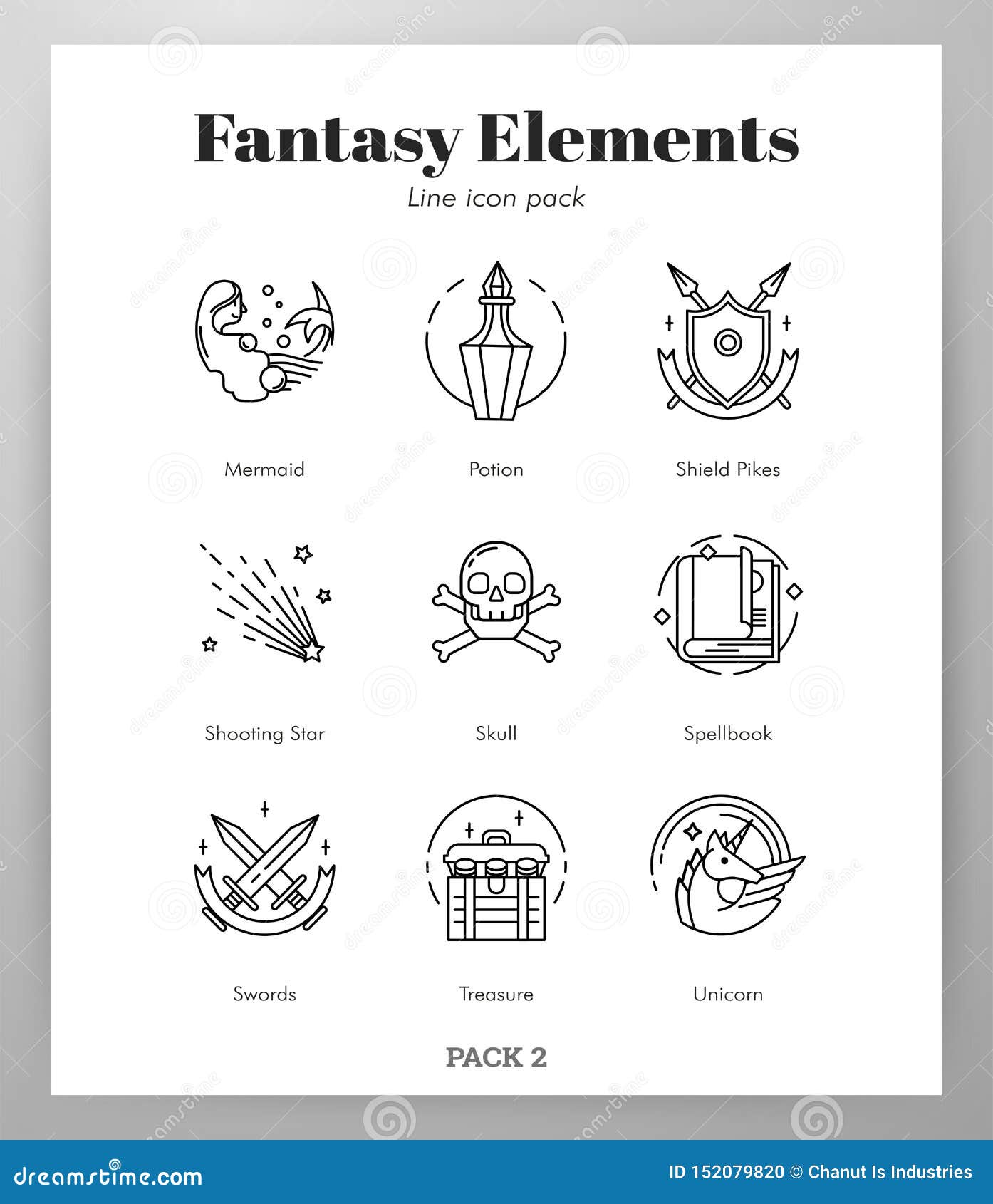 Fantasy icons Line pack stock vector. Illustration of magic - 152079820