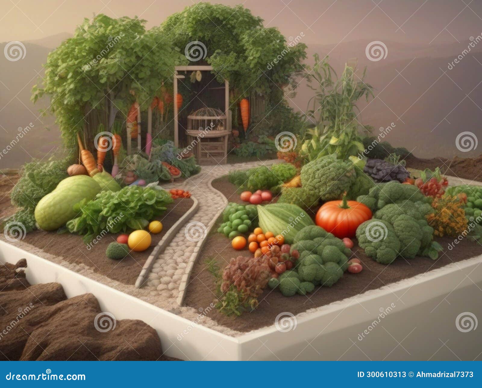 Fantasy Vegetable Garden with Pletora of Fresh Vegetables and Fruit ...