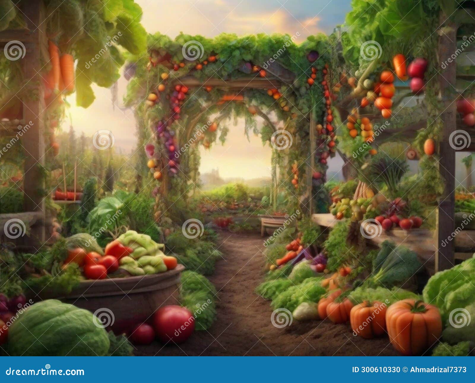 Fantasy Vegetable Garden with Pletora of Fresh Vegetables and Fruit ...