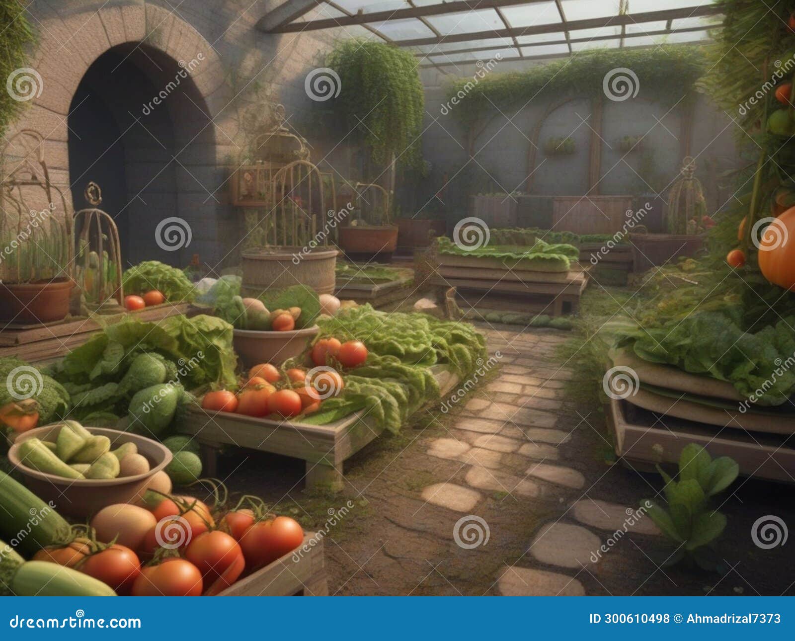 Fantasy Vegetable Garden with Pletora of Fresh Vegetables and Fruit ...