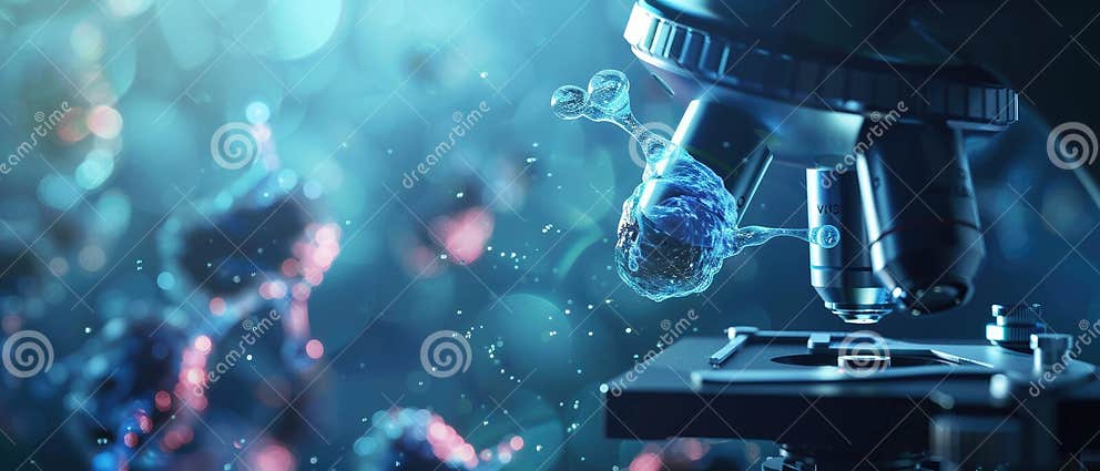 Fantasy View of Microscope and Organic Structure, Abstract Background ...