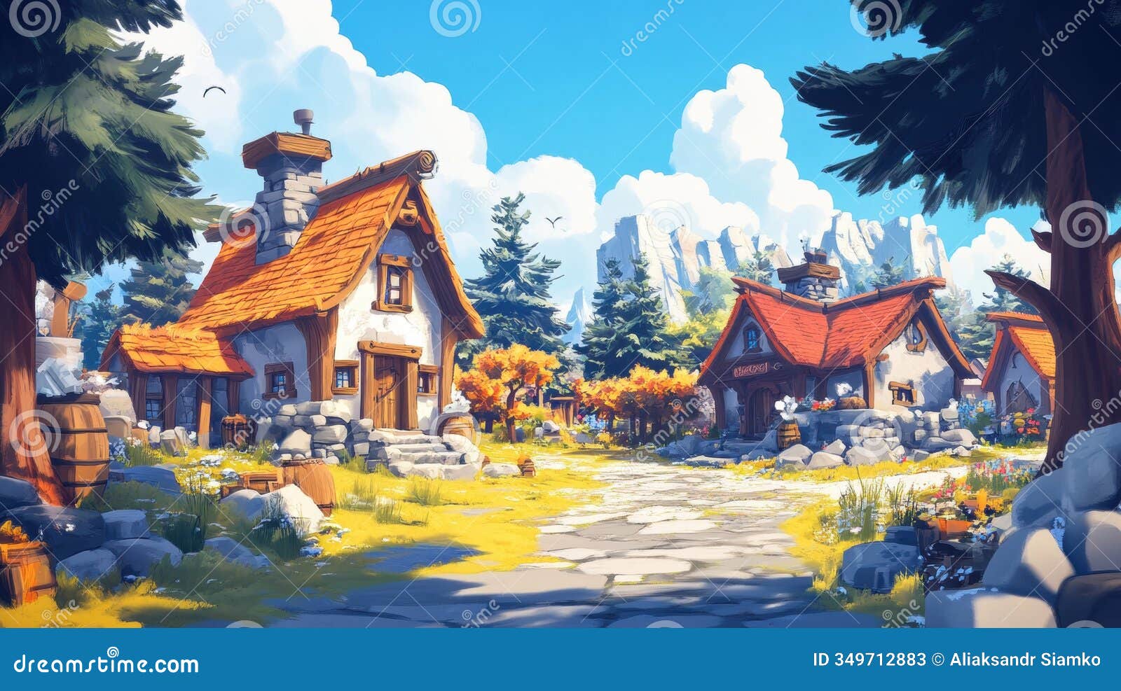 Fantasy Village Concept Artwork Inspired by Medieval RPG Themes Stock ...