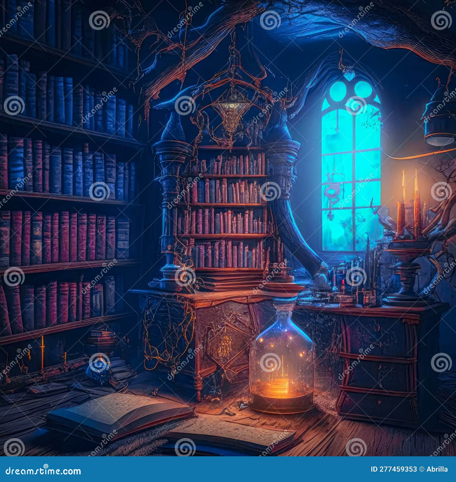 Fantasy Vintage Library Illustration. Generative AI Stock Image - Image ...