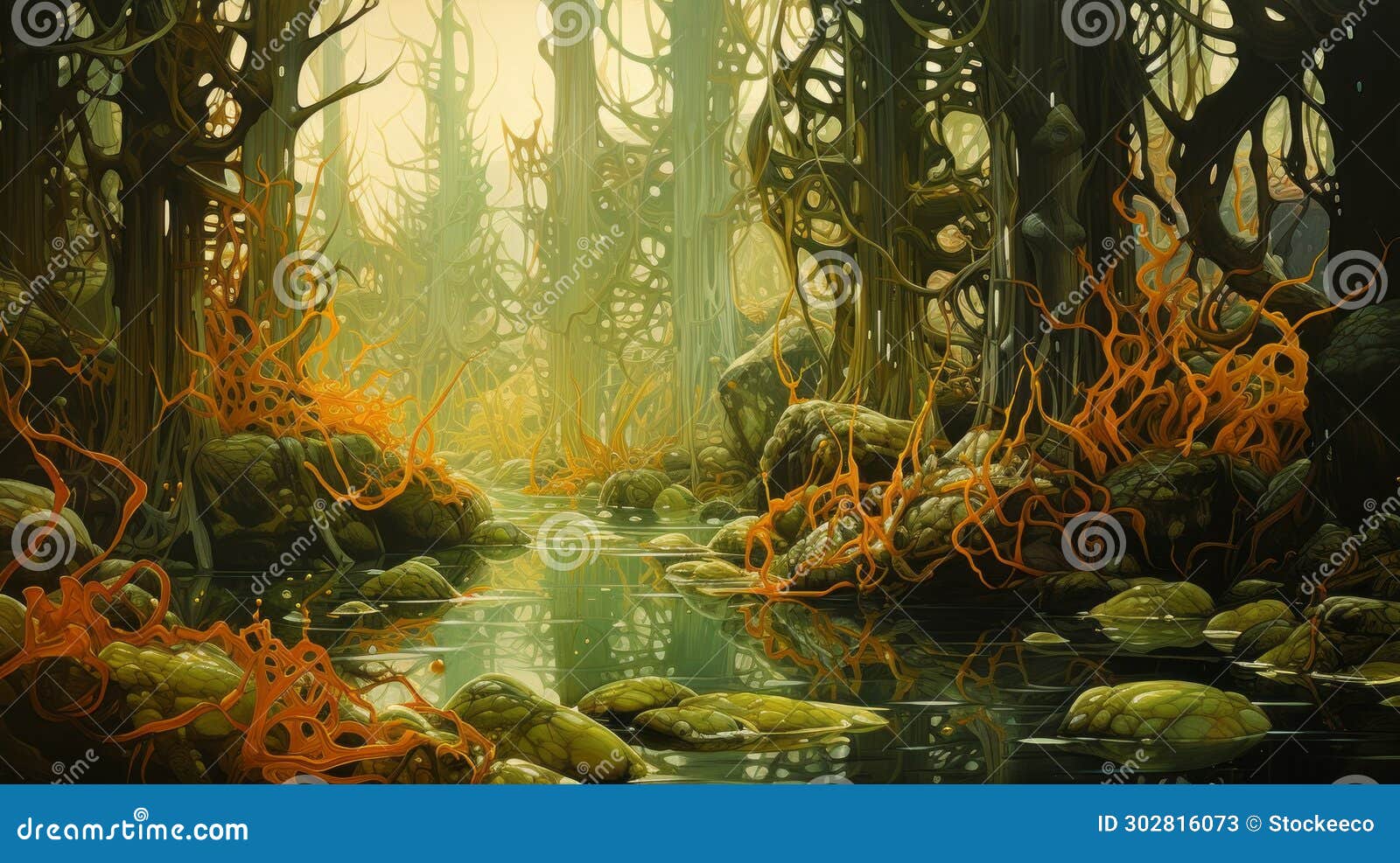 Fantasy Wallpaper: the Creepy Orange Moss Swamp Stock Illustration ...