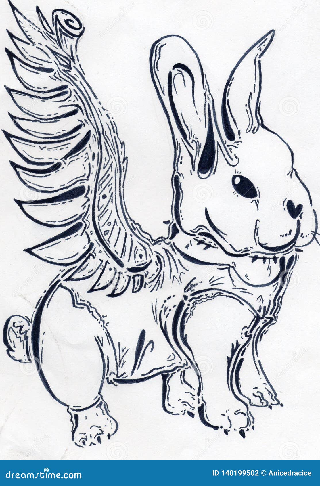 Fantasy War Rabbit with Wing Stock Illustration - Illustration of bones ...