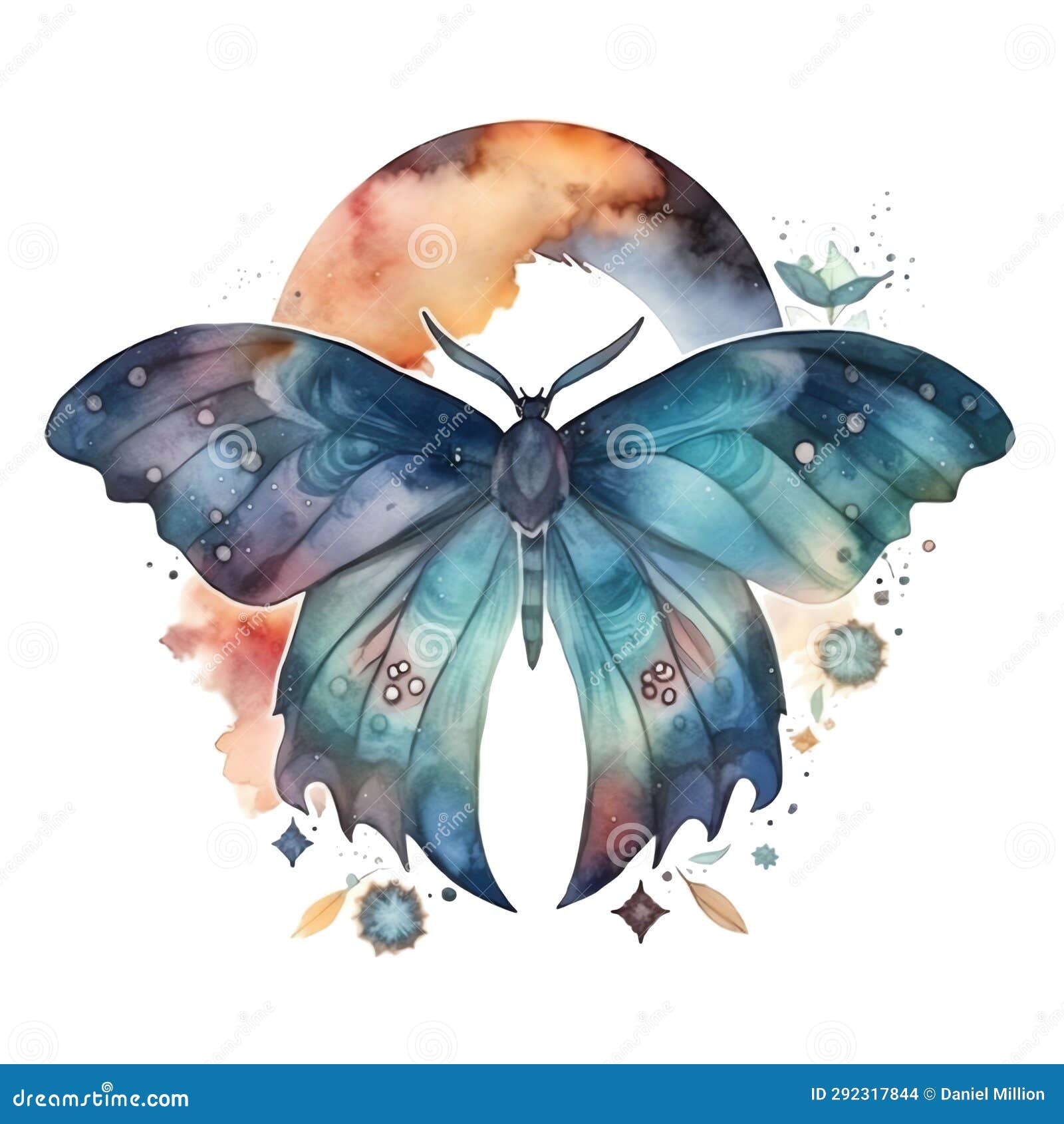 Fantasy Watercolor Beautiful Magical Butterfly Illustration Stock ...