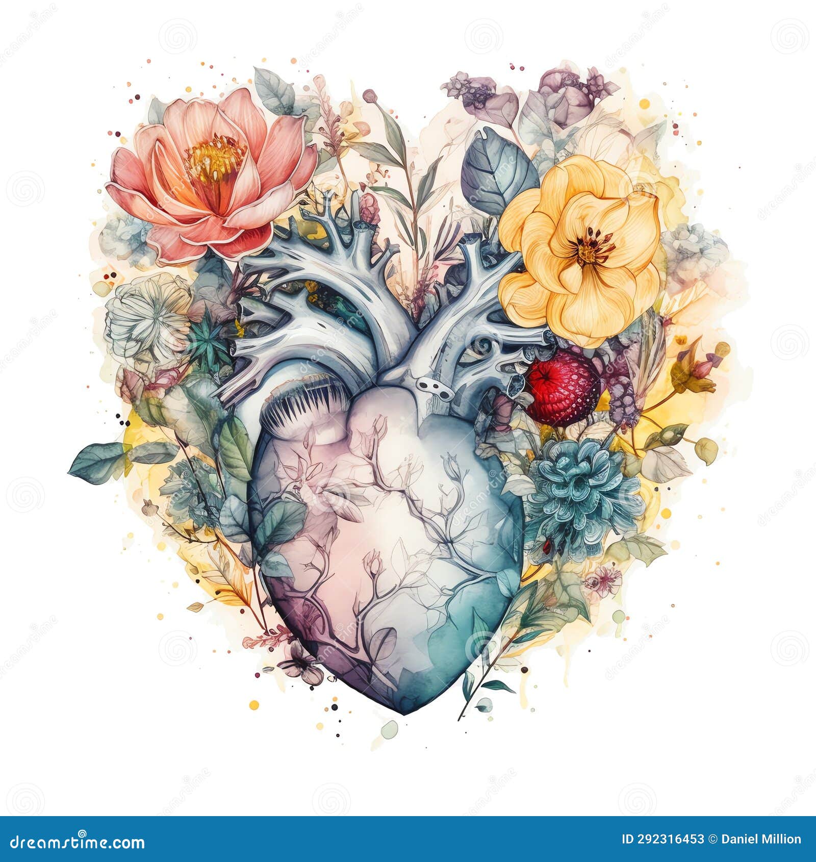 Fantasy Watercolor Magical Heart Illustration Stock Illustration ...
