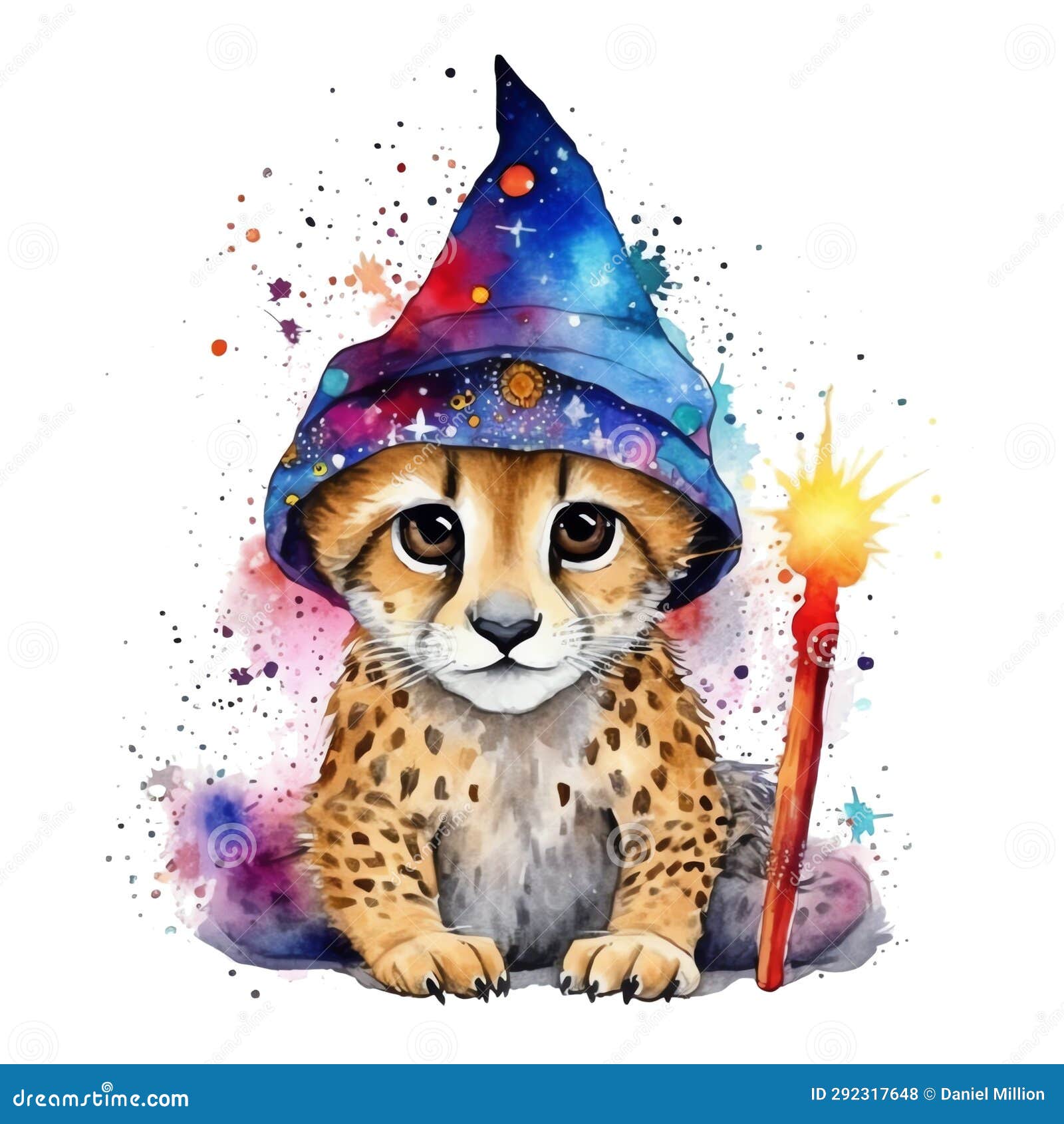 Fantasy Watercolor Magical Wizard Cheetah Illustration Stock ...