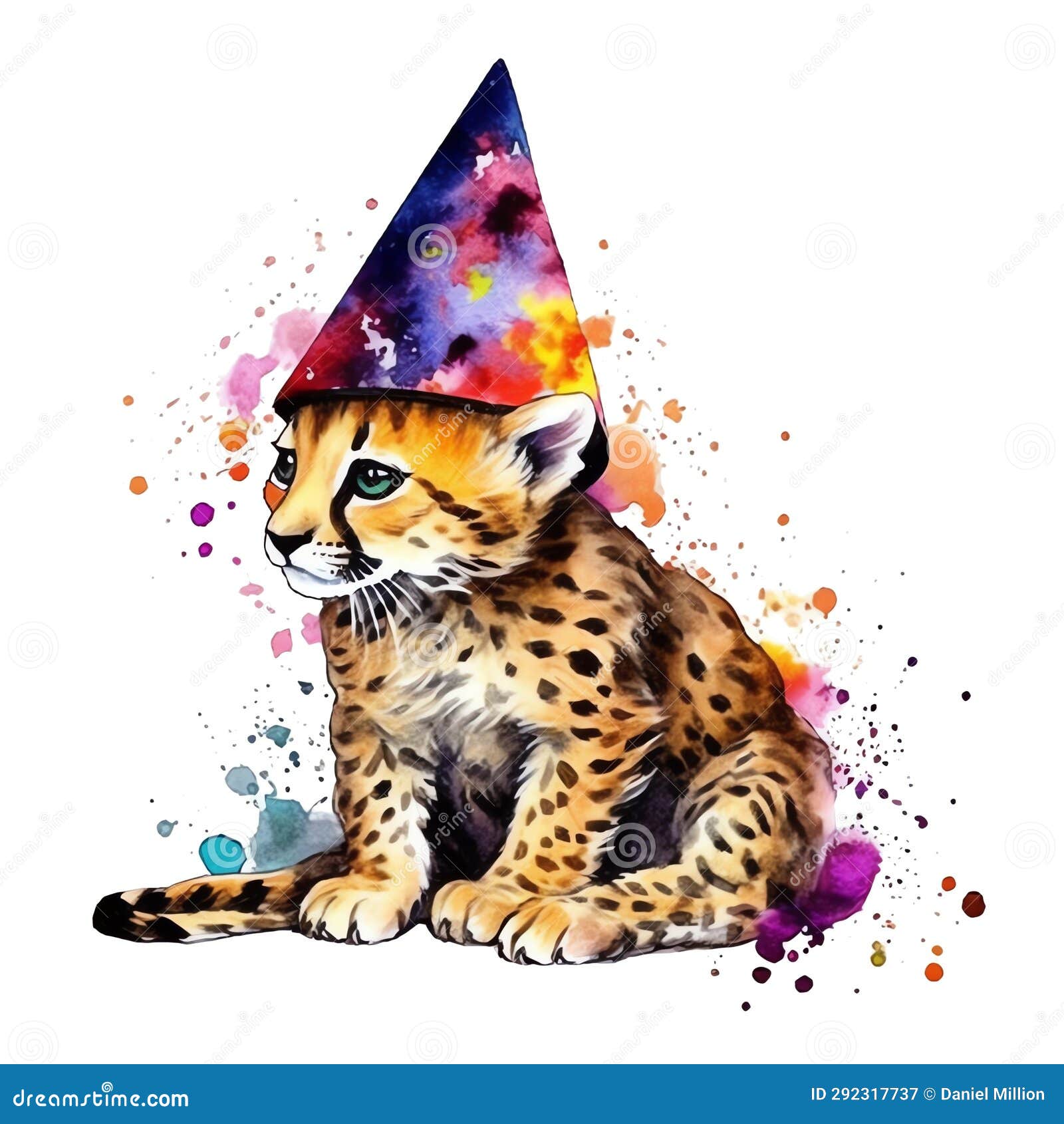 Fantasy Watercolor Magical Wizard Cheetah Illustration Stock ...