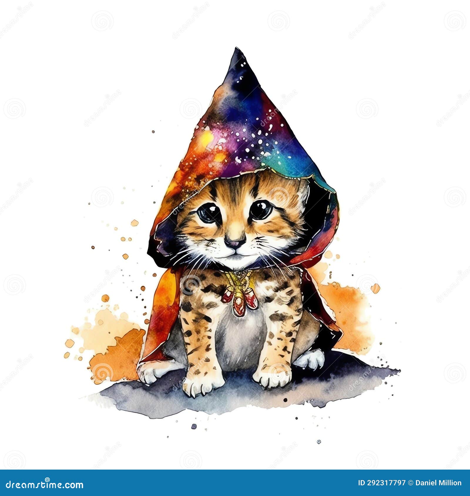 Fantasy Watercolor Magical Wizard Cheetah Illustration Stock ...