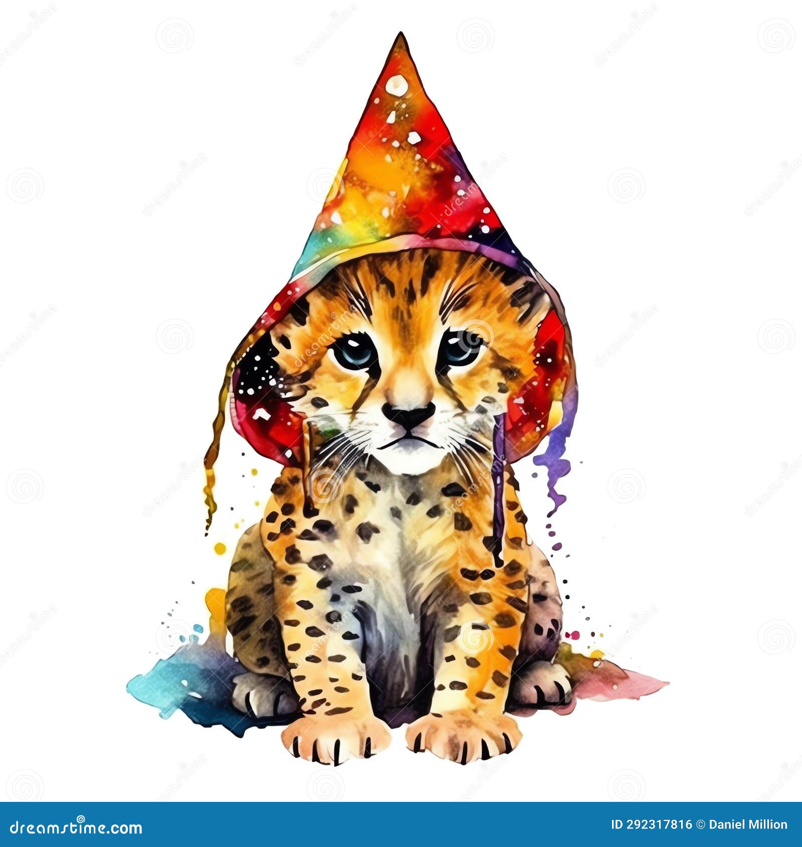 Fantasy Watercolor Magical Wizard Cheetah Illustration Stock ...