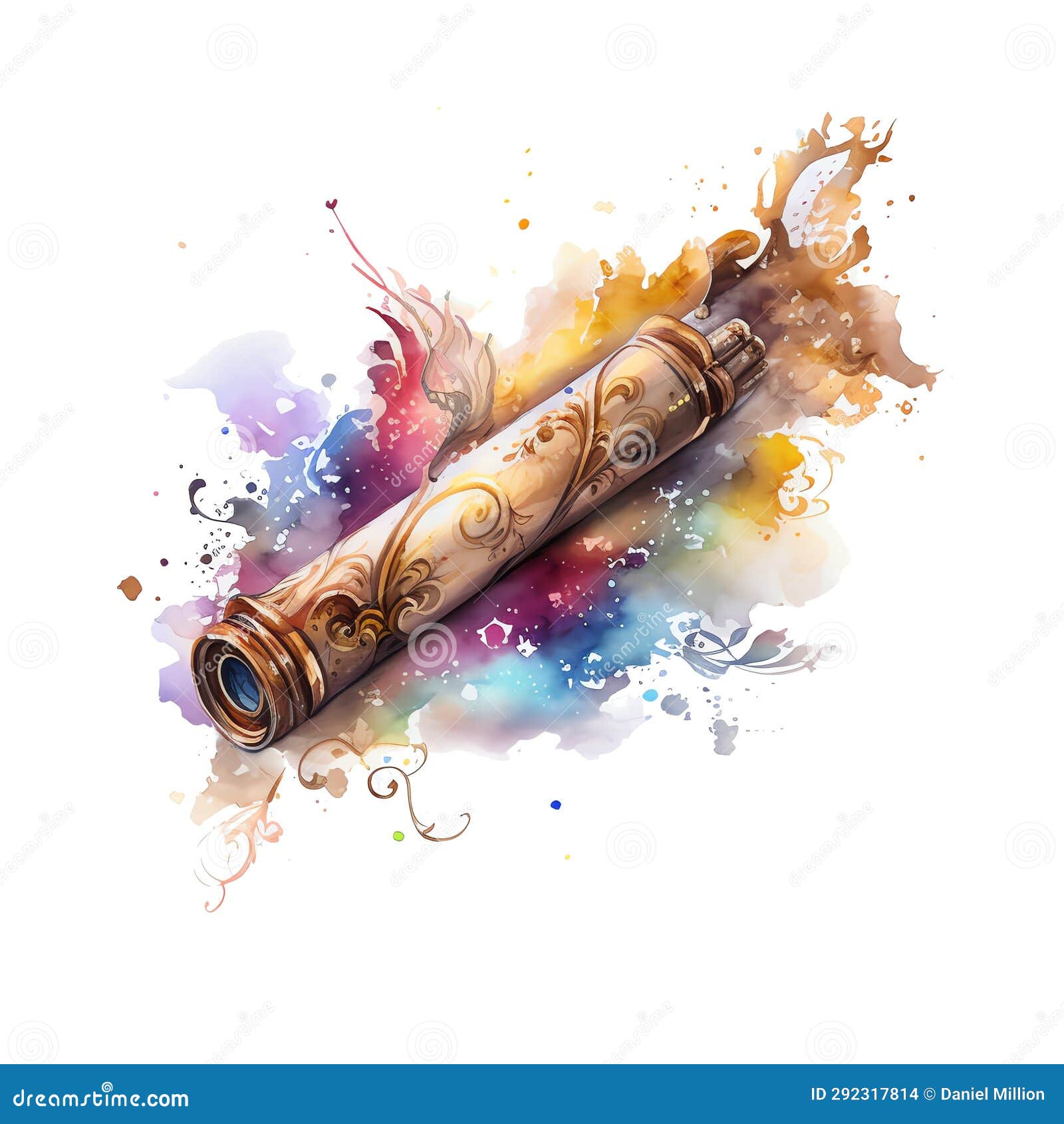 Fantasy Watercolor Scroll Illustration Stock Illustration ...