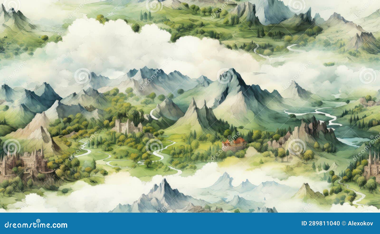 Fantasy Watercolor Seamless Pattern Tile AI Generated Stock ...