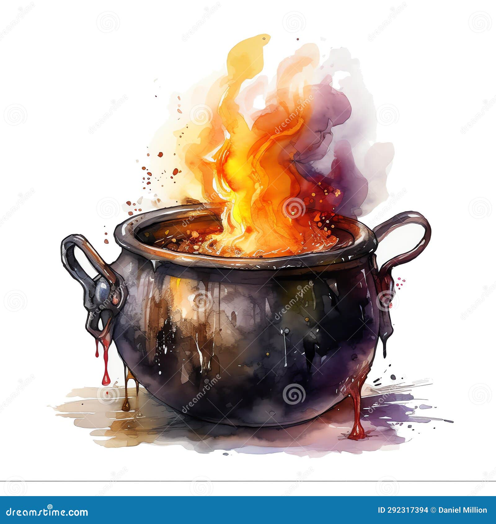 Fantasy Watercolor Witch Pot Illustration Stock Photo - Image of room ...