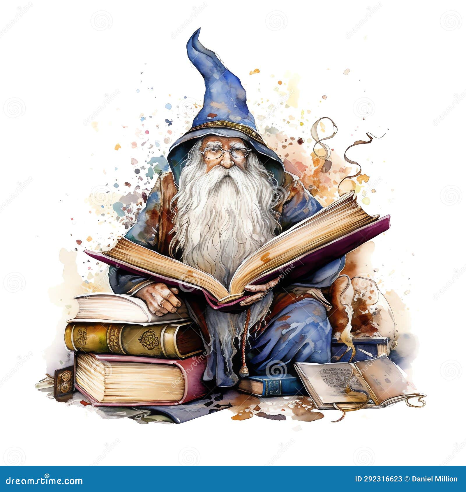 Fantasy Watercolor Wizard Illustration Stock Illustration ...