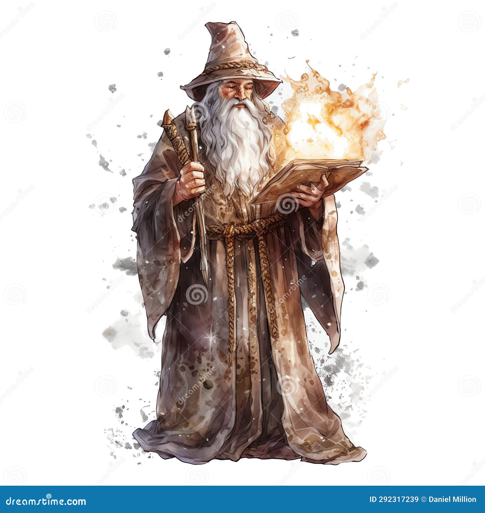Fantasy Watercolor Wizard Illustration Stock Illustration ...