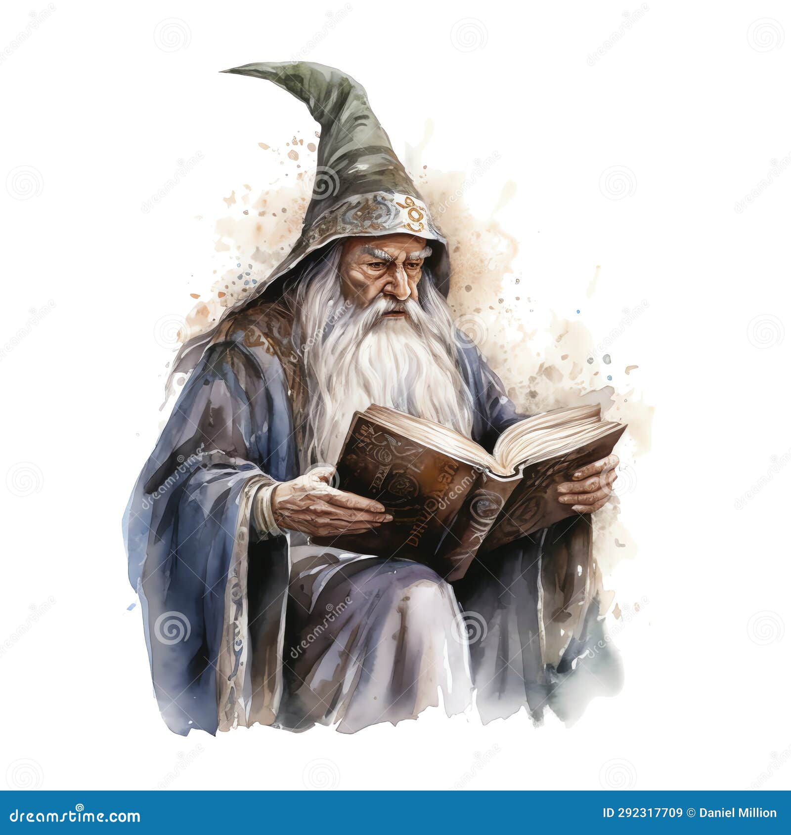 Fantasy Watercolor Wizard Illustration Stock Illustration ...