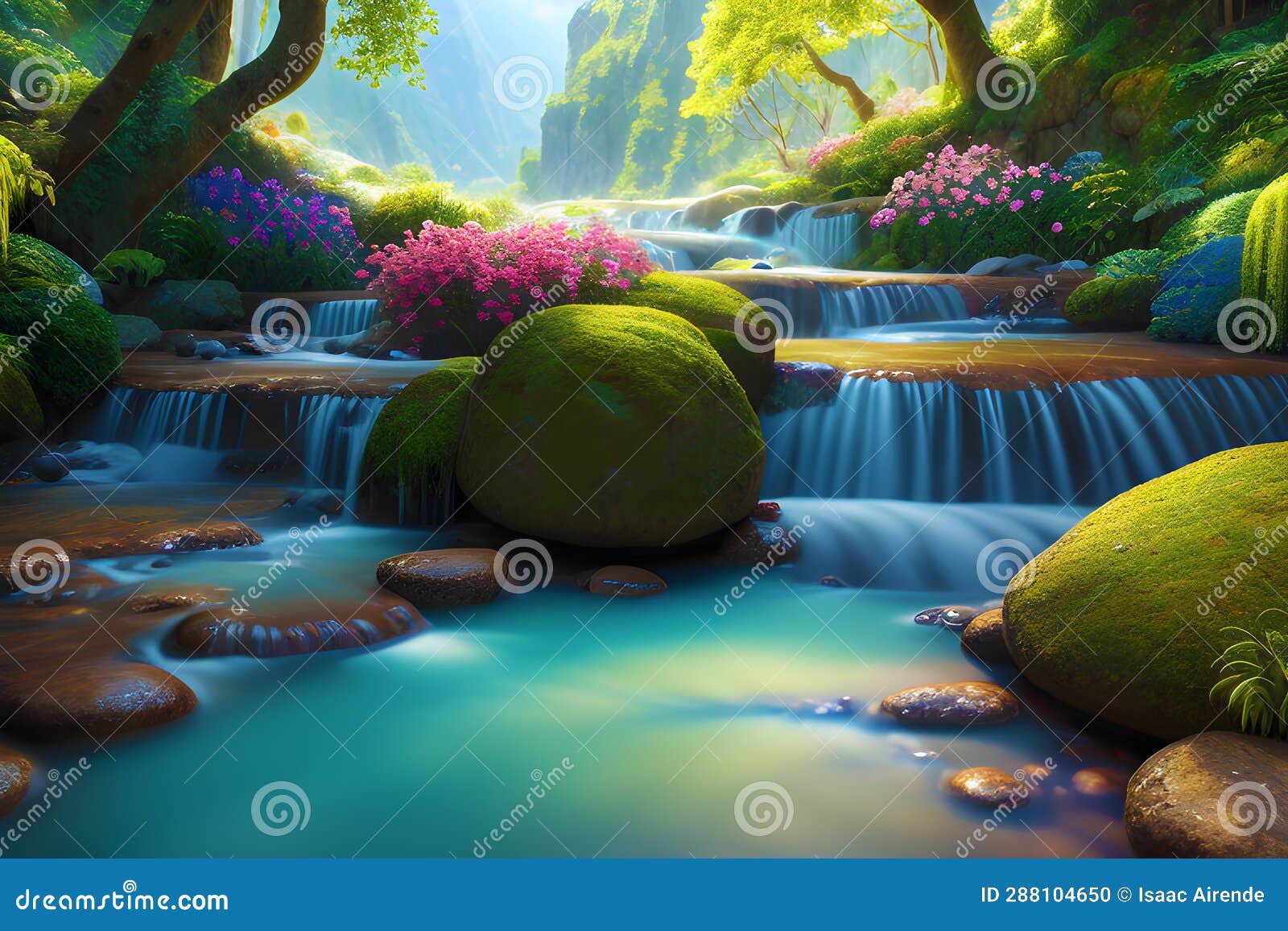 Fantasy Waterfall with Spring Water at Mid-day Stock Illustration ...