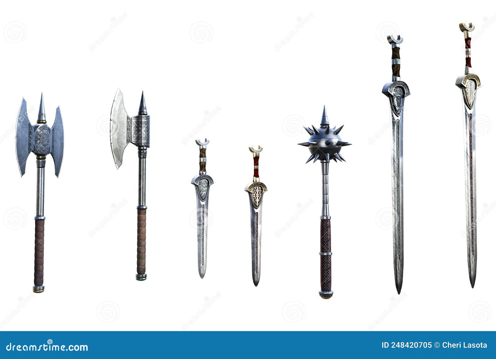 Fantasy Weapons Sword Set, 3D Illustration, 3D Rendering Stock ...
