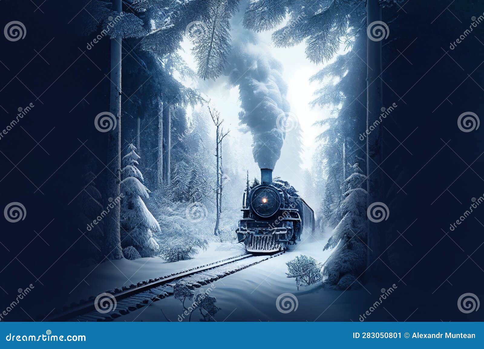 Fantasy Winter Forest with a Train. Stock Illustration - Illustration ...