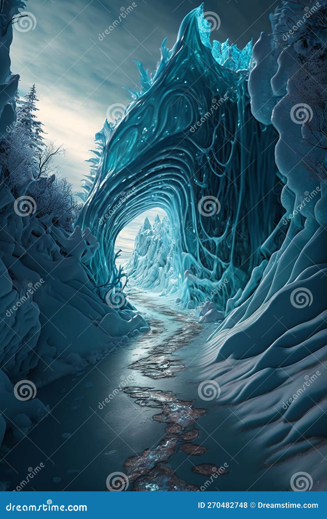 Fantasy Winter Landscape with Ice Cave. Generative AI Stock ...